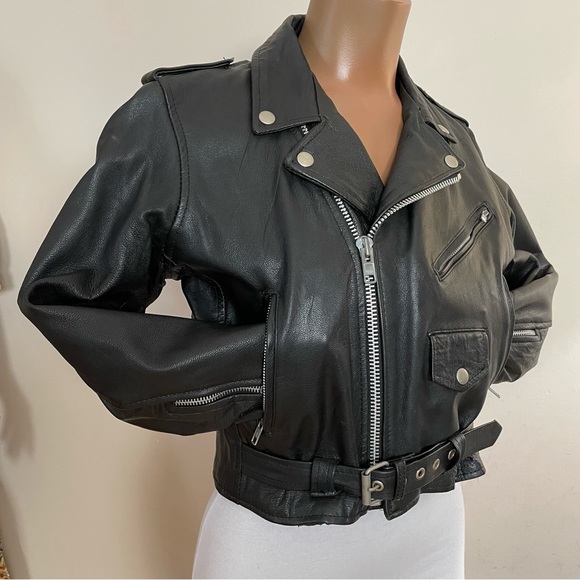 Unik | Jackets & Coats | Womens Unik Cropped Black Leather Moto Biker ...